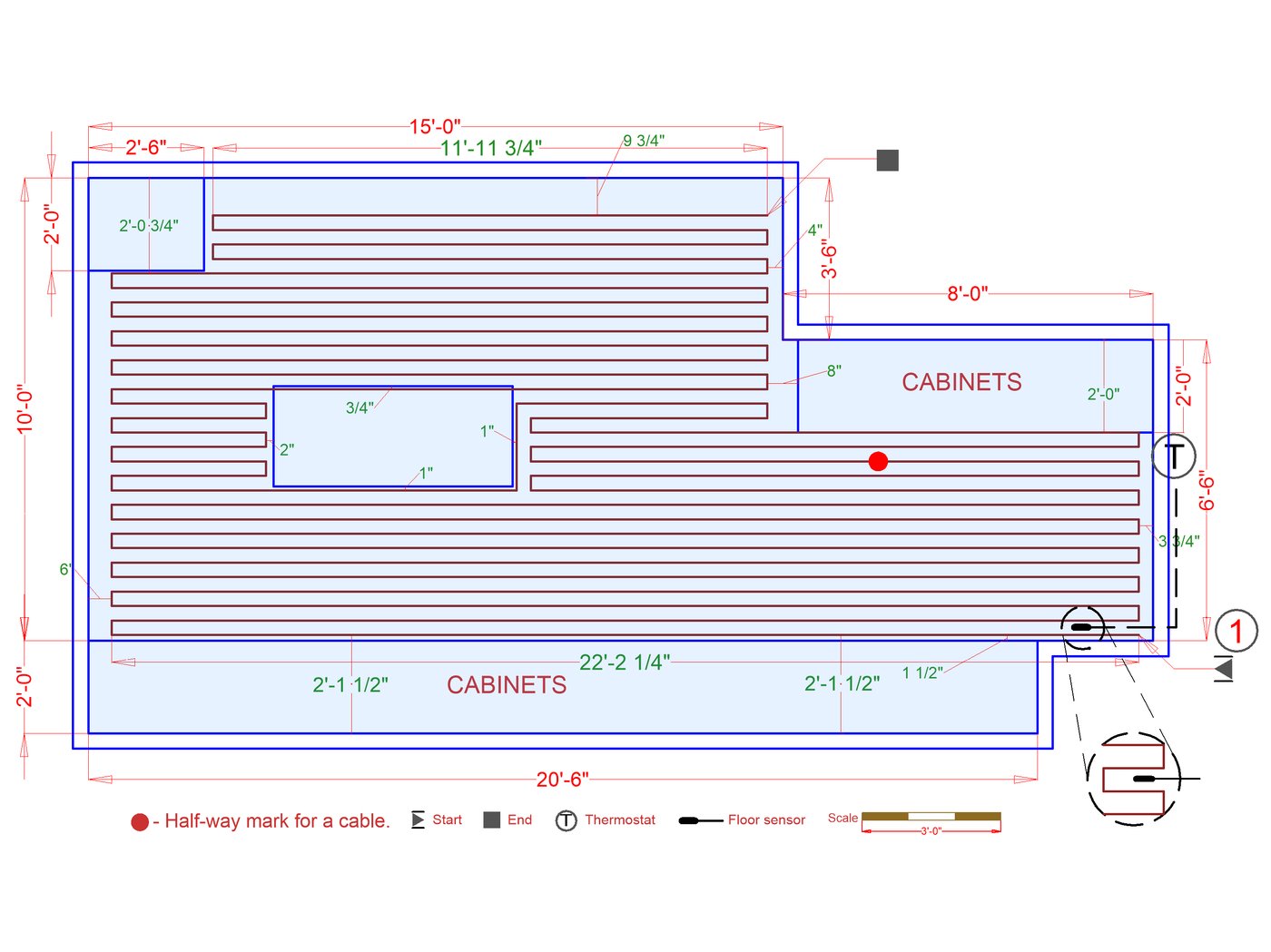 Large Single Wall Straight Kitchen 1. 156 sq.ft. with TempZone Floor ...