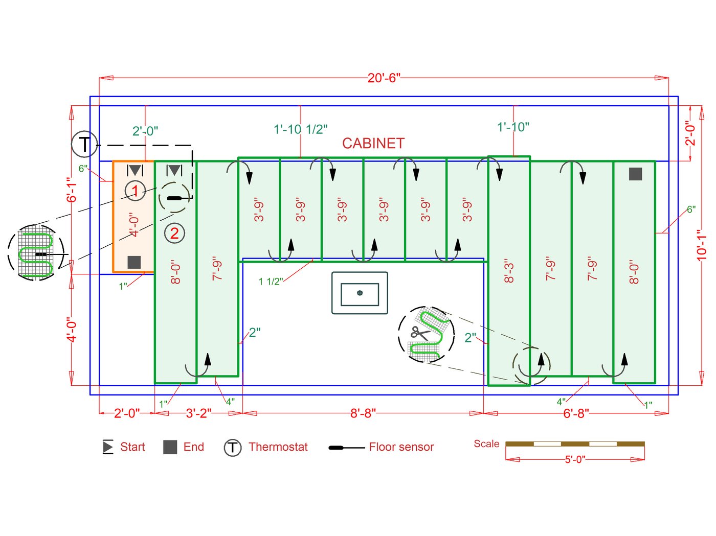 Medium Single Wall Straight Kitchen 2 - 111 sq.ft. with TempZone Floor ...