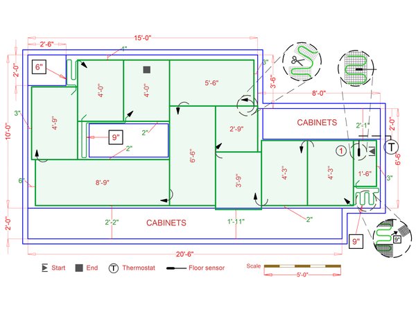 Large Single Wall Straight Kitchen 1. 156 sq.ft. with TempZone Floor ...